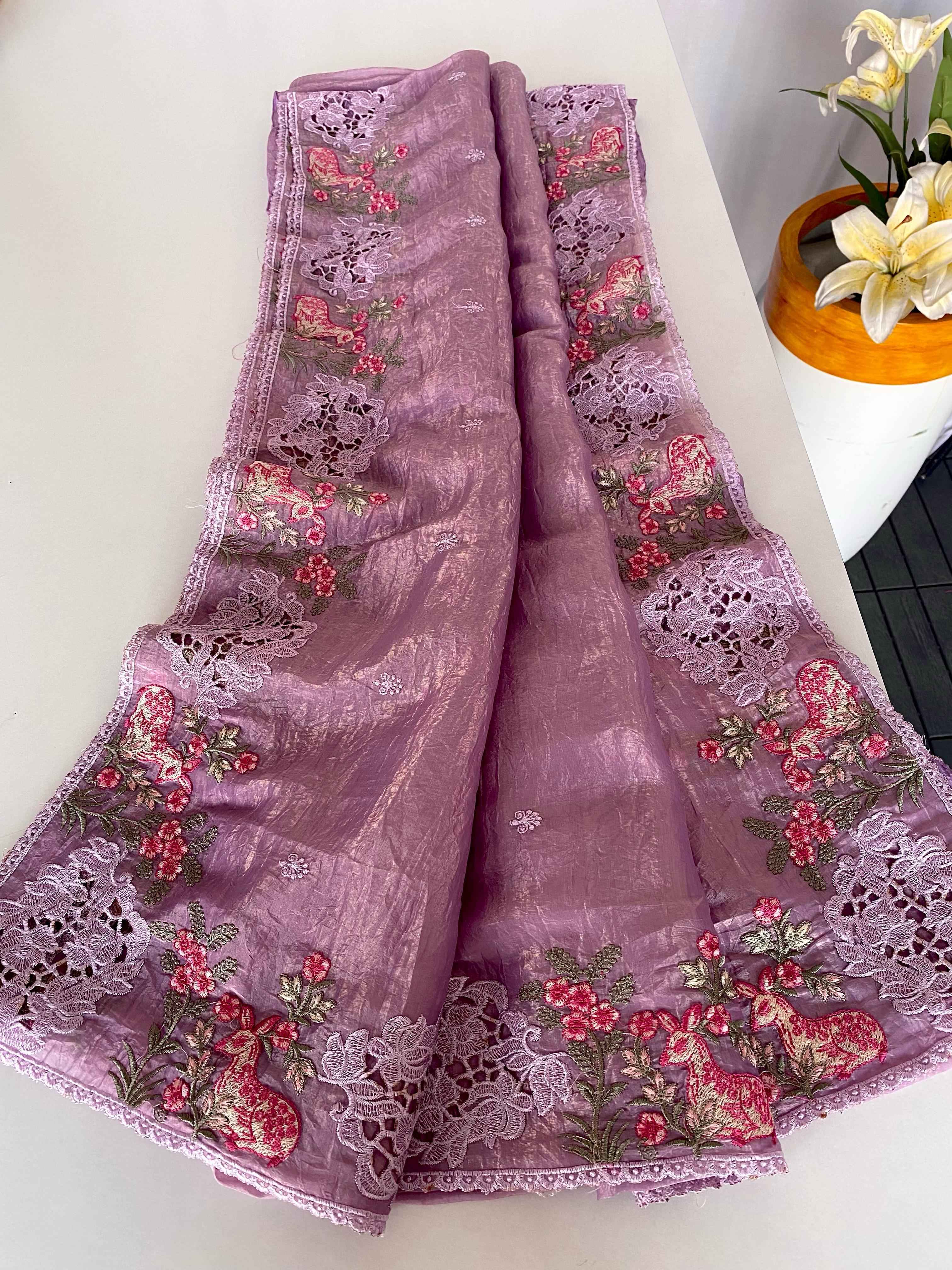 PURE CRUSH SILK EMBROIDERY DESIGN AND CUT WORK DESIGN SAREE AT ...