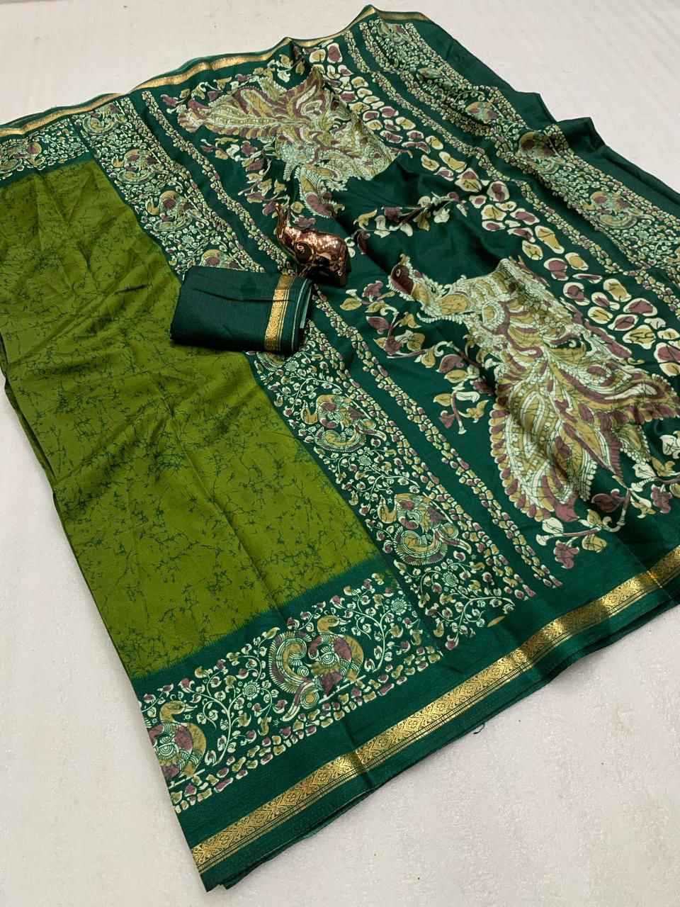 DOLA SILK KALAMKARI PRINTS GOLD WEAVING ZARI BORDER SAREE WHOLESALE ...