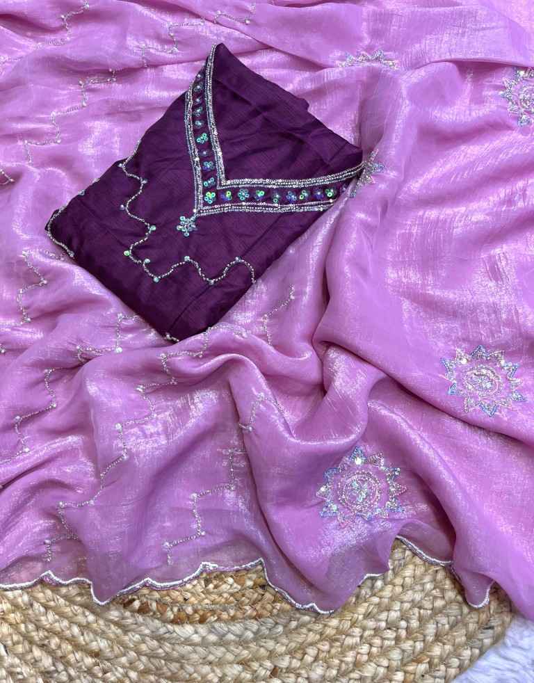 SOFT CRUNCHY BEETS WORK BUTTA AND MOTI CUTWORK BORDER SAREE WHOLESALE ...