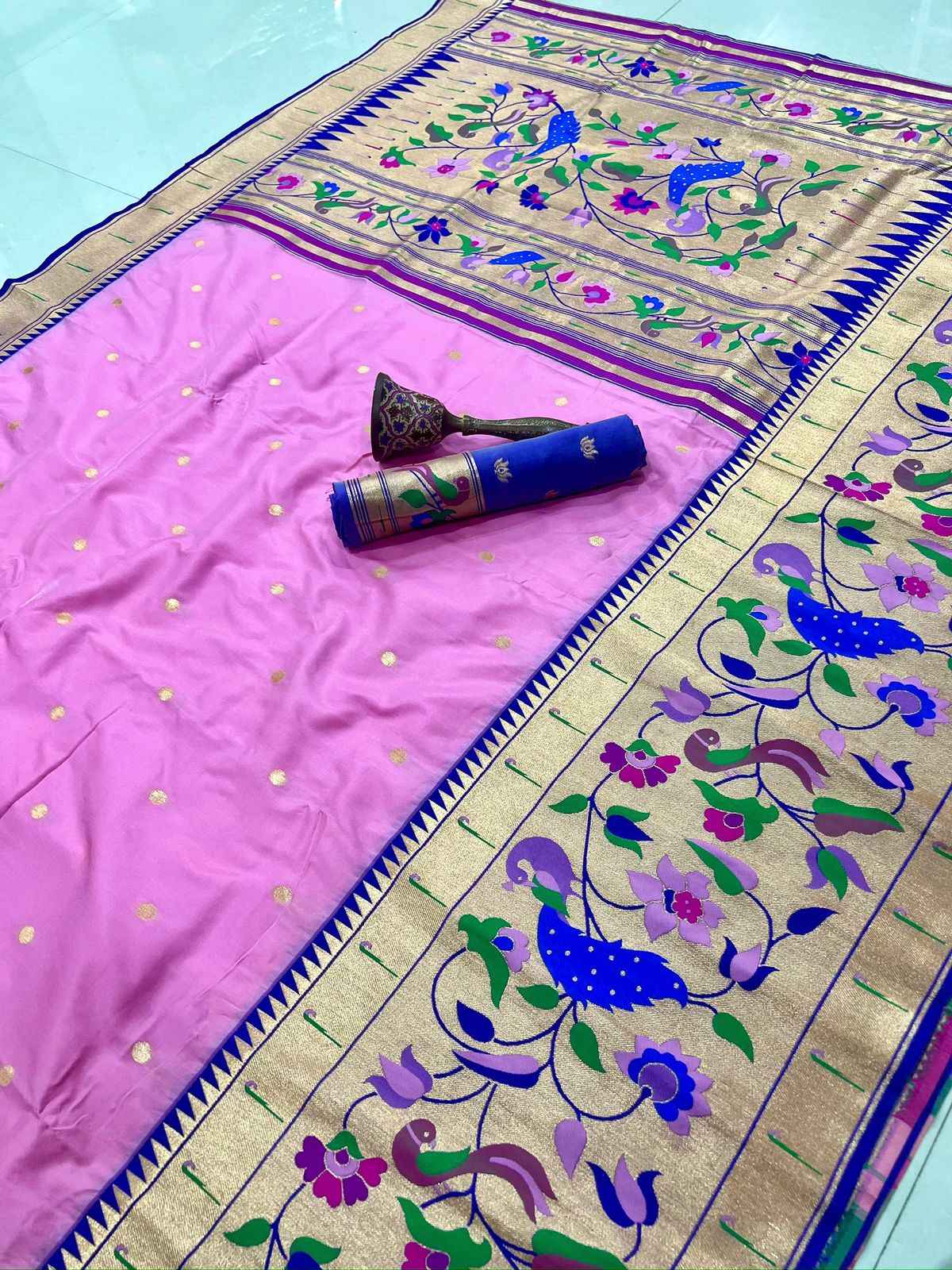 PURE SOFT KANCHIVRAM PETHANI SILK CONTRAST BIG BORDER HEAVY MINA WORK ...