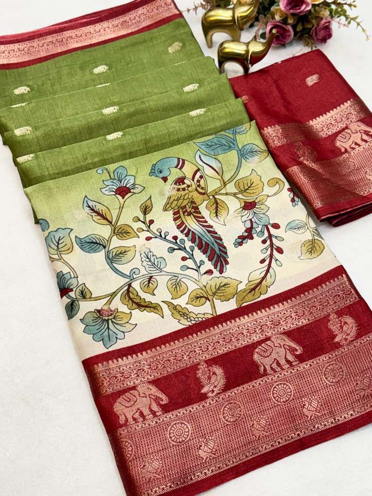 PURE TISSUE SILK ELEPHANT AND PEACOCK WEAVING JACQUARD BUTTI SAREE ...
