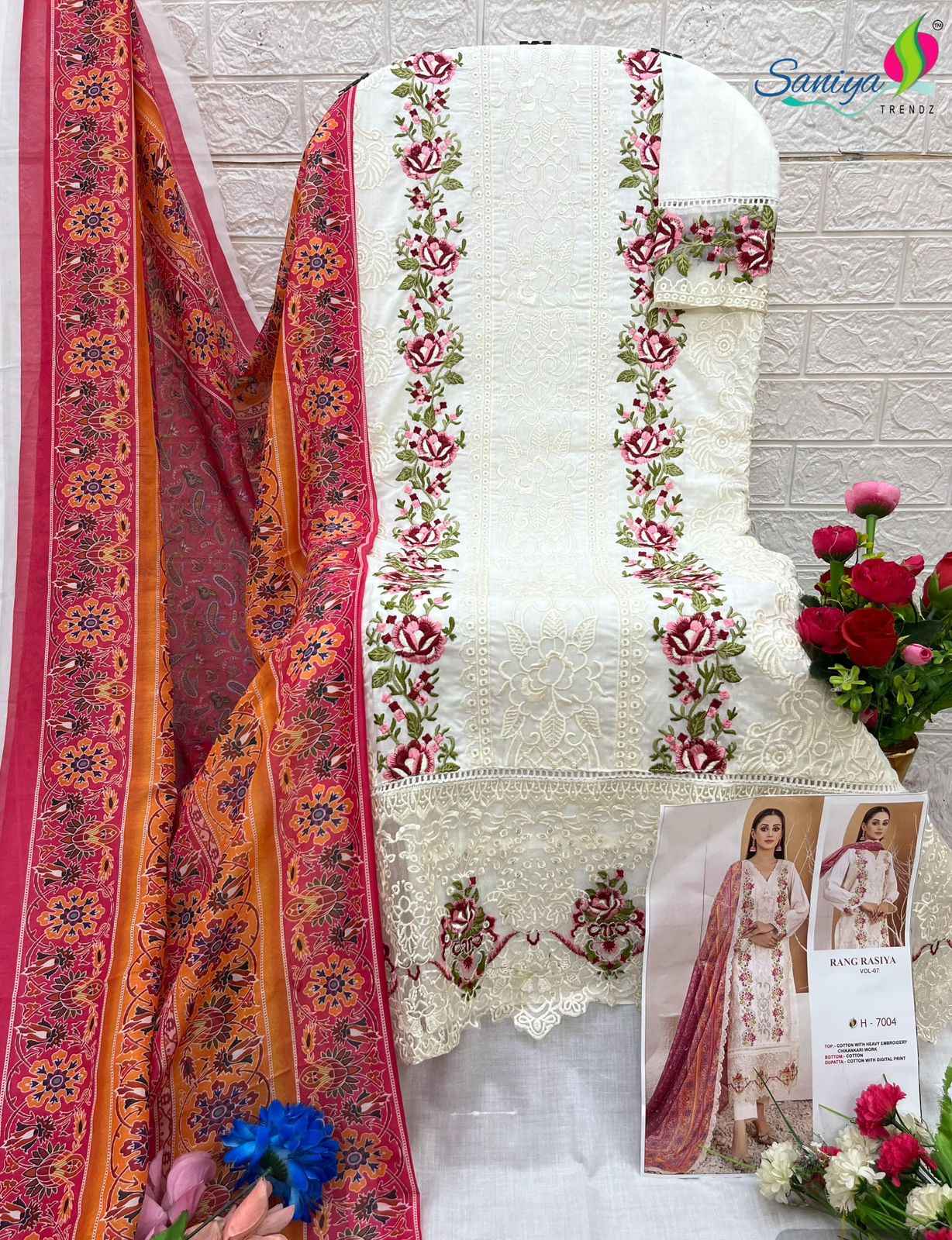 SANIYA TRENDZ RANG RASIYA VOL-7 COTTON CHIKANKARI EMBROIDERED PAKISTANI ...
